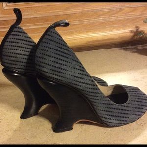 Pique | Shoes | Pique Grey Wedge Peep Toe Heel | Poshmark